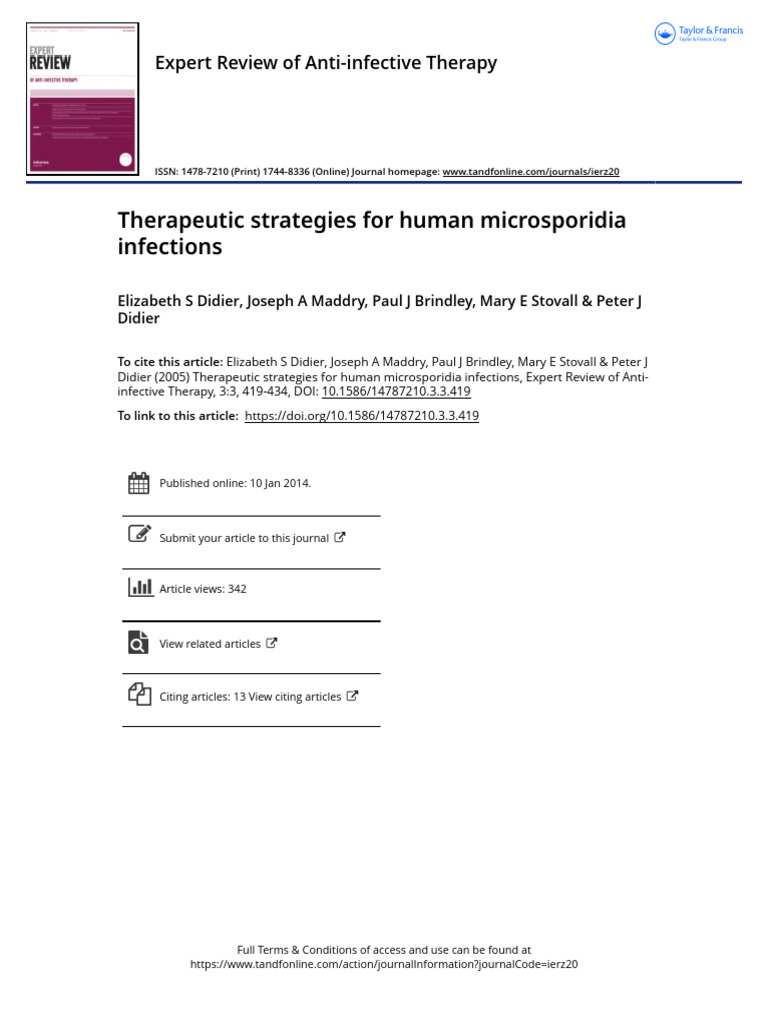 (2014)Therapeutic Strategies for Human Microsporidia Infections | PDF ...