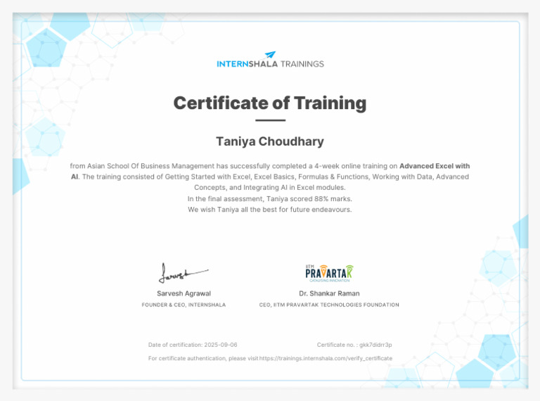 Advanced Excel With AI Training - Certificate of Completion (1) | PDF