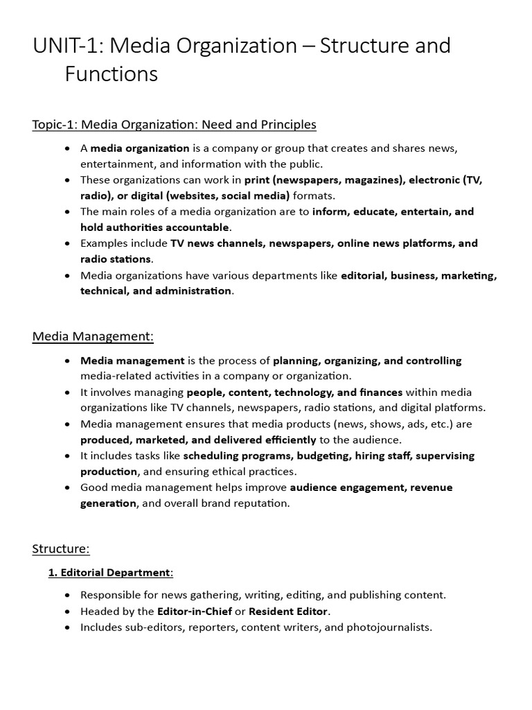 Unit 1 Media Organization | PDF | Foreign Direct Investment | News