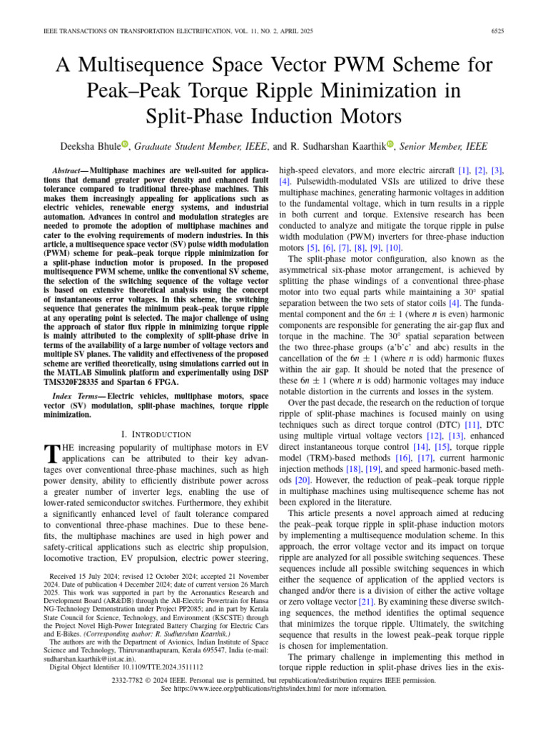A Multisequence Space Vector PWM Scheme For Peak-Peak Torque Ripple ...