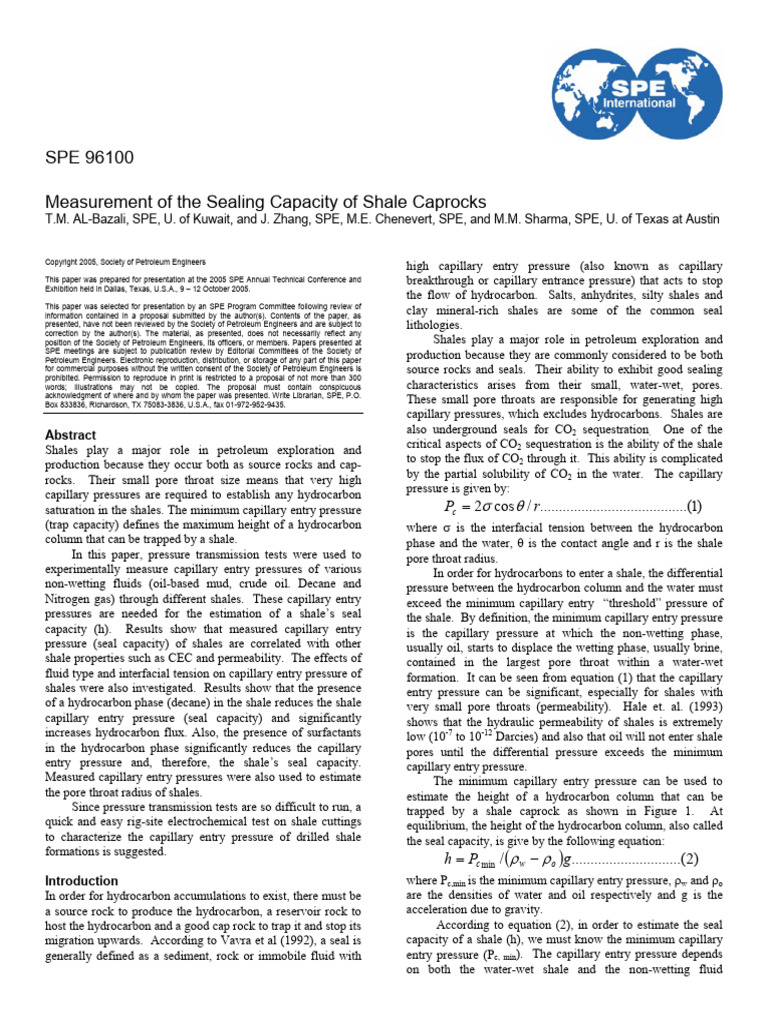 Shale Caprock Sealing Capacity Measurement | PDF | Petroleum Reservoir ...