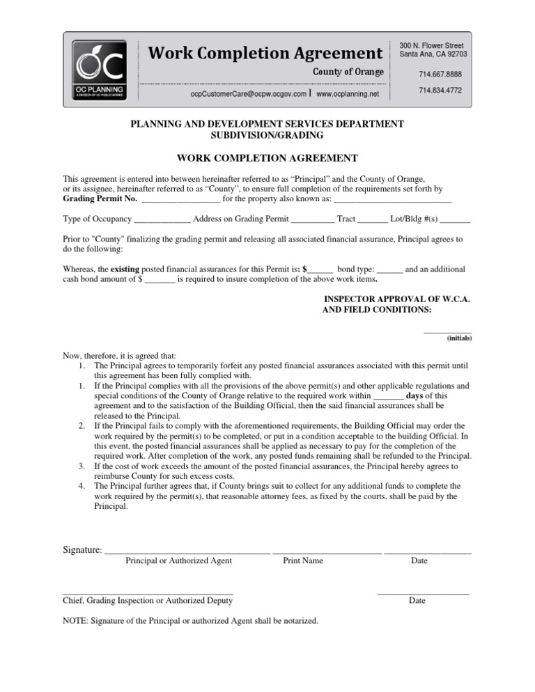Work Completion Agreement 2010 | License | Justice