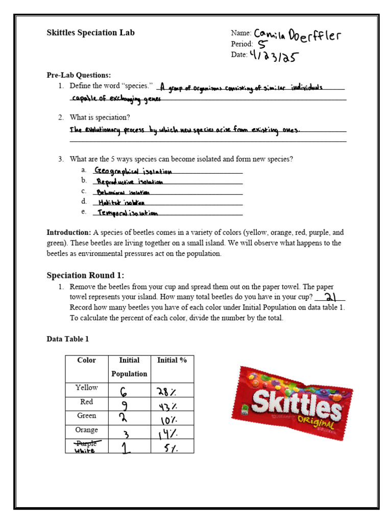 Skittles Lab: Exploring Speciation | PDF | Color | Green