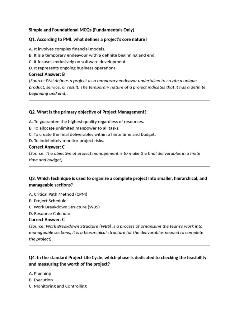 Foundational Project Management MCQs | PDF | Project Management | Computing