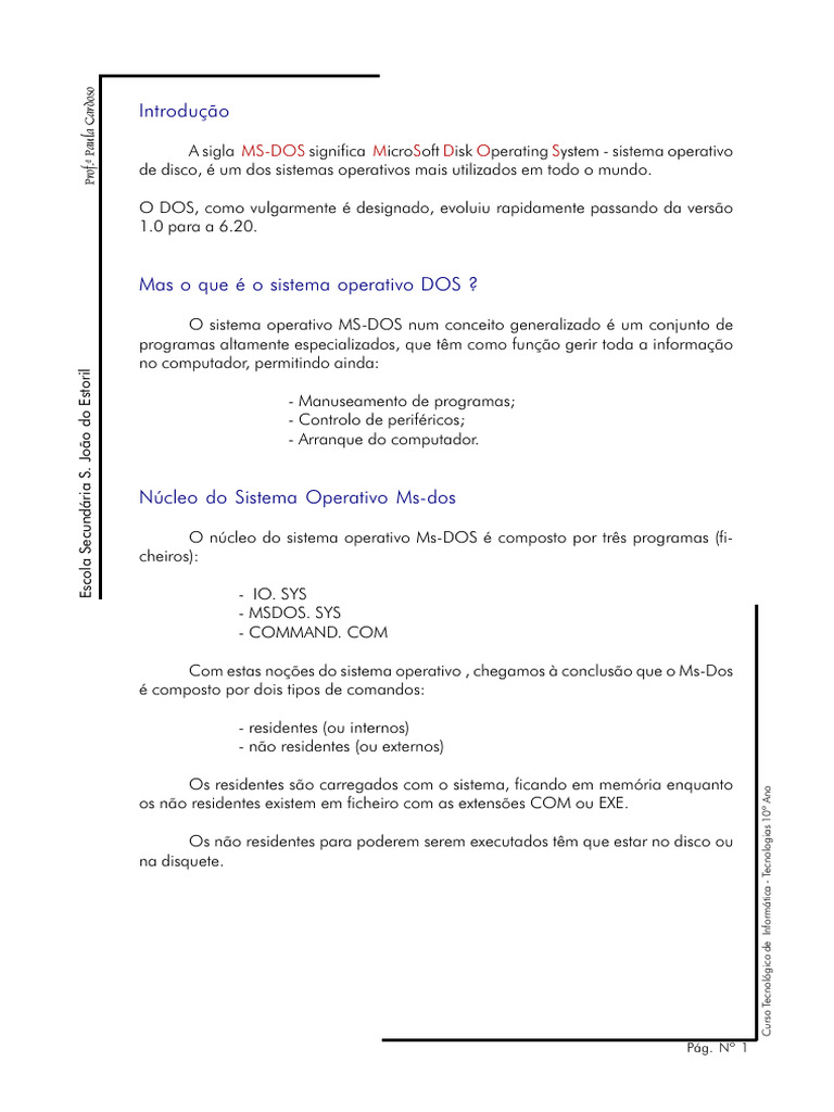 Ms Dos Manual | PDF | Sistema operacional | Armazenamento de dados de ...