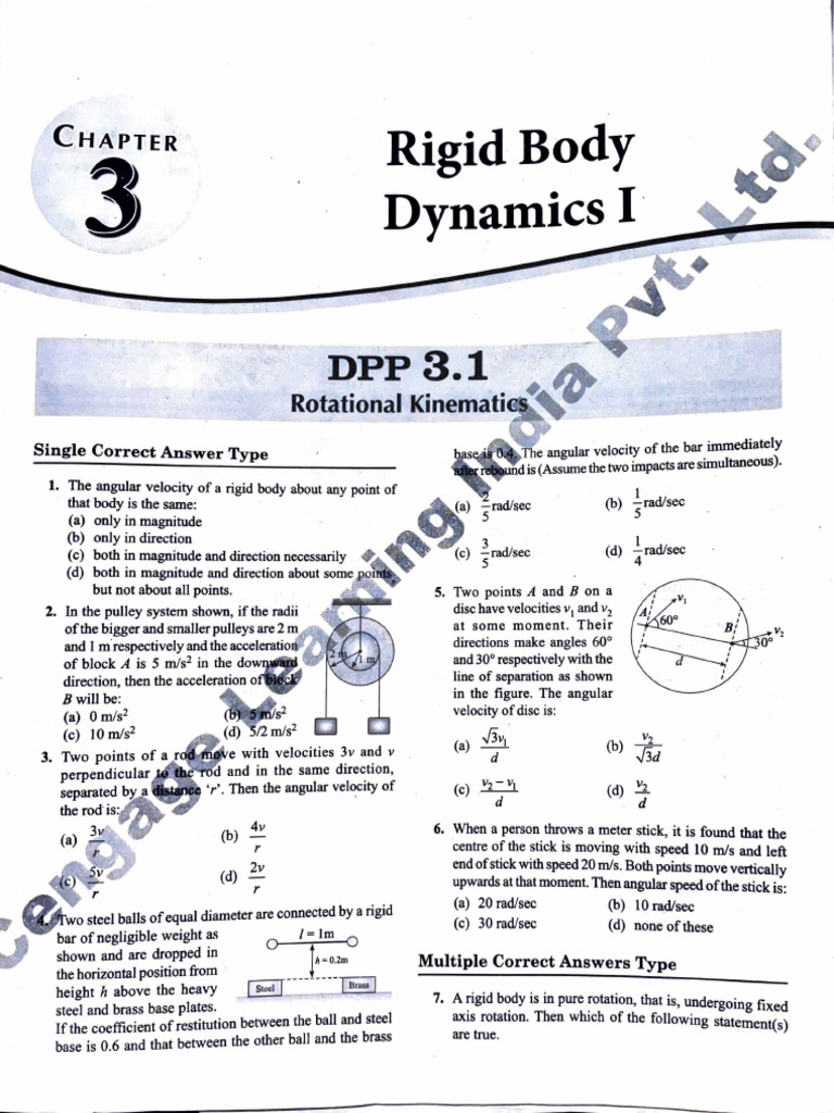 Rigid Body Dynamics Worksheet | PDF