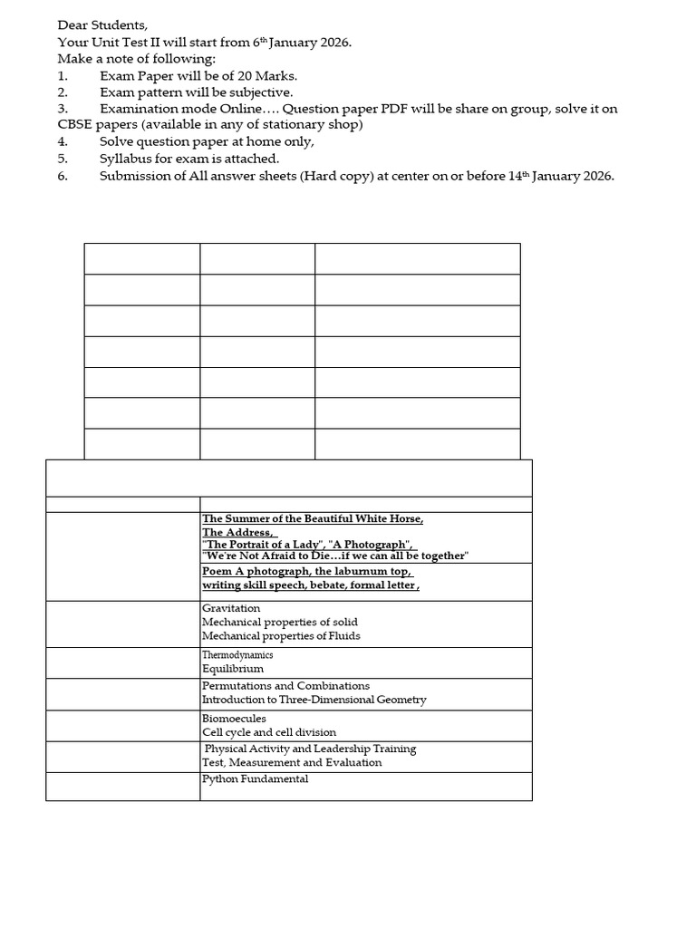 Exam Notice Unit Test 2 | PDF