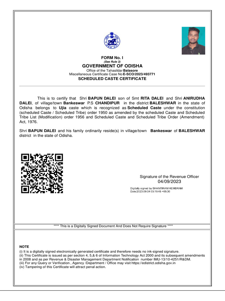Odisha Scheduled Caste Certificate | PDF