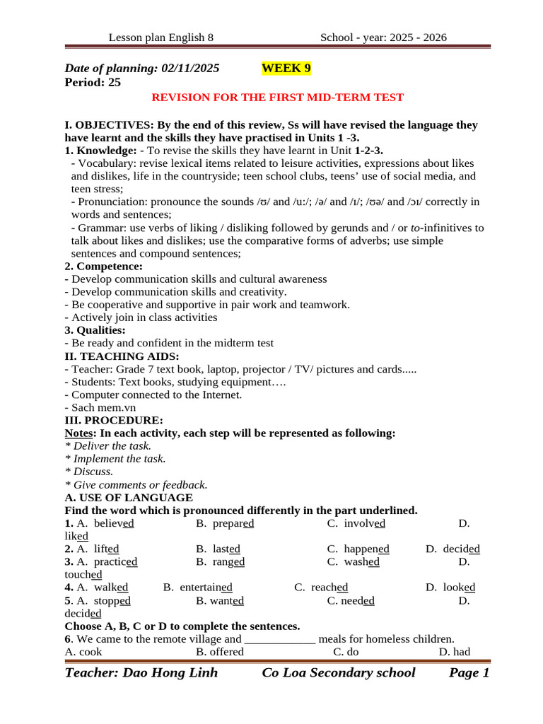 English 8 Mid-Term Test Revision Plan | PDF | Scouting | Vocabulary