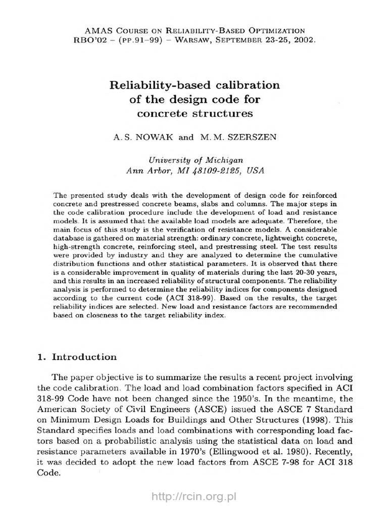 Reliability-Based Calibration for Concrete | PDF | Reliability ...
