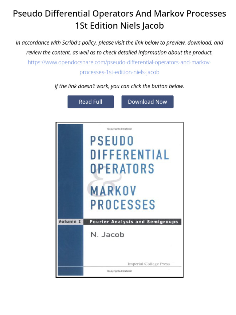 Pseudo Differential Operators and Markov Processes 1st Edition Niels ...