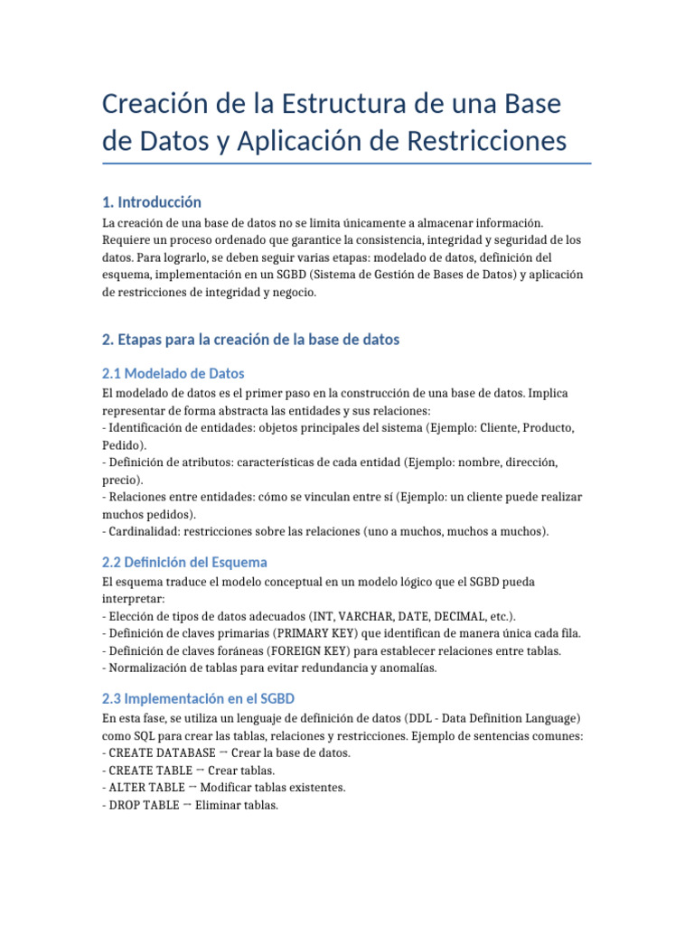 Estructura y Restricciones en Bases de Datos | PDF | Bases de datos | Datos