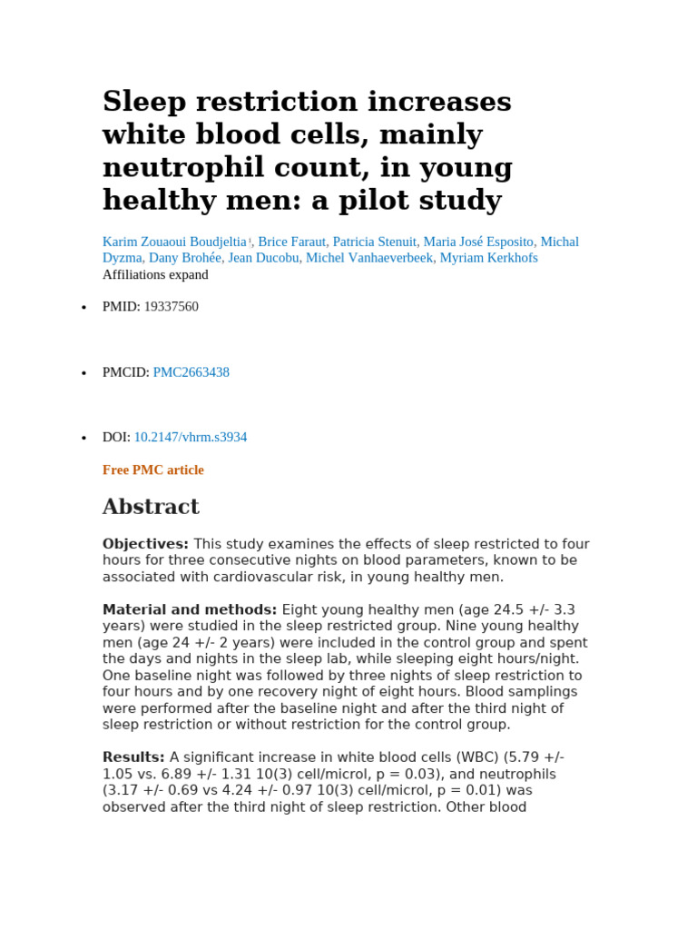Sleep Restriction Increases Neutrophils | PDF