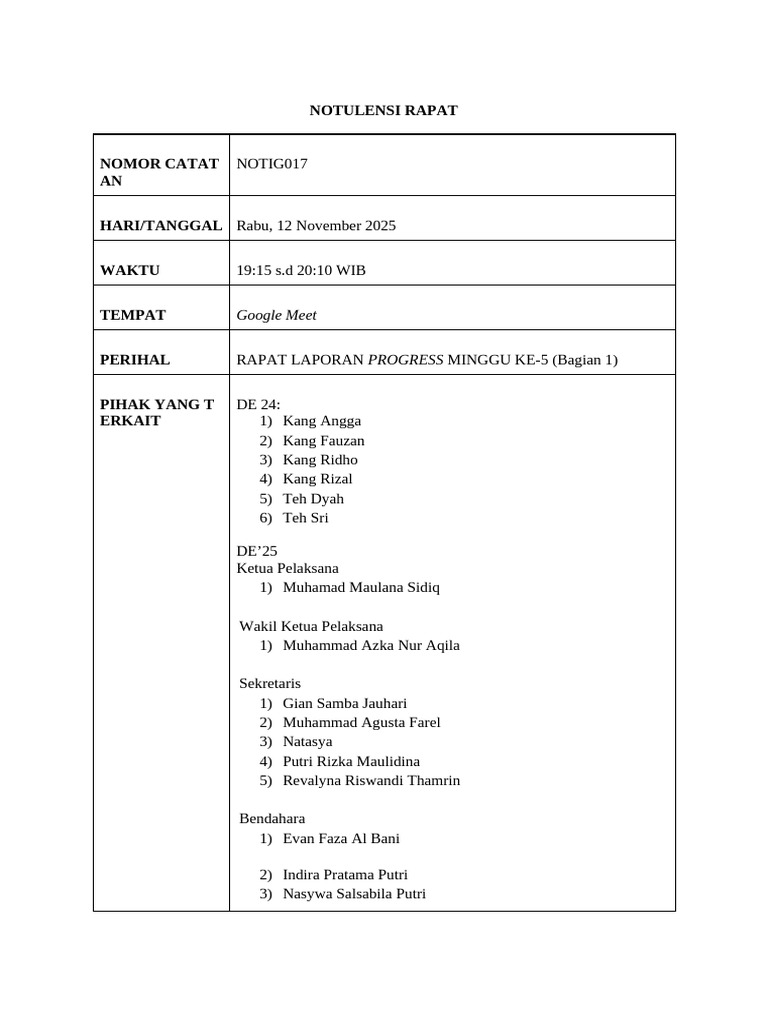 Notulensi Rapat Progress INDESIGN | PDF