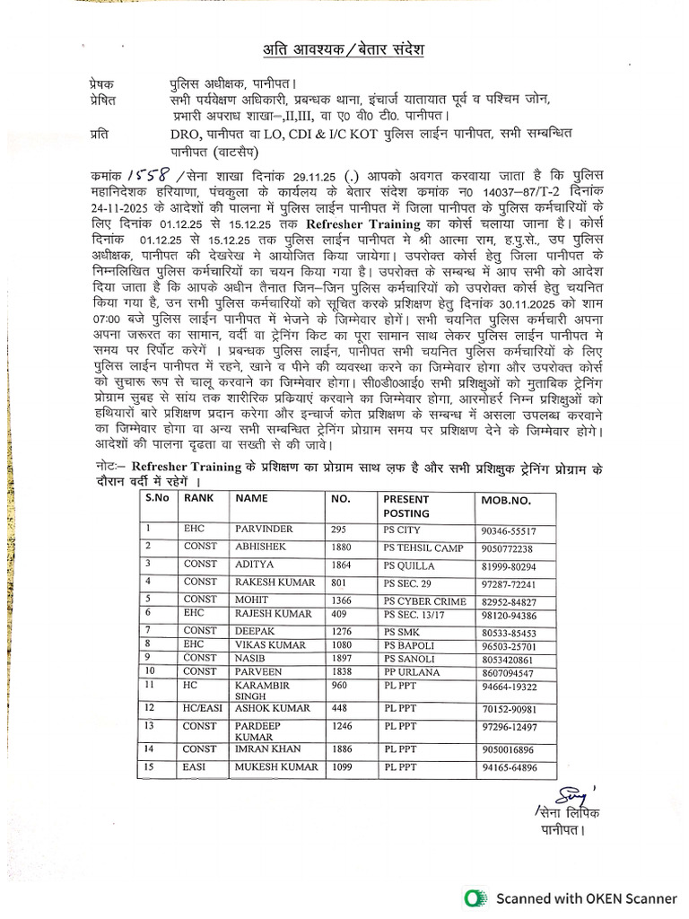 Refresher Training at Police Line | PDF