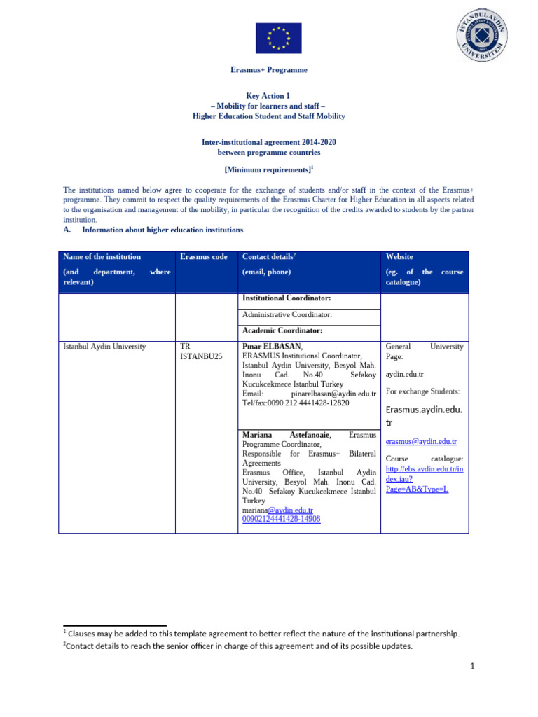 Erasmus Plus 2014-2020 IAU Bilateral Agreement Sample | PDF