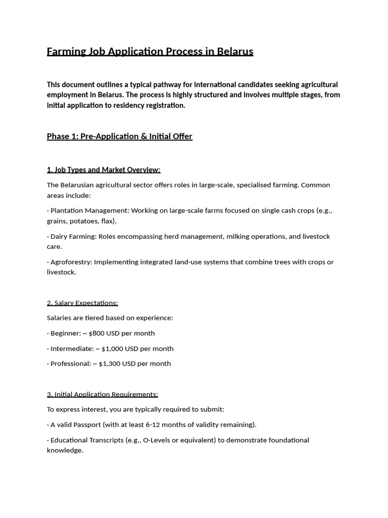 Belarus Farming Job Application Guide | PDF | Travel Visa | Passport
