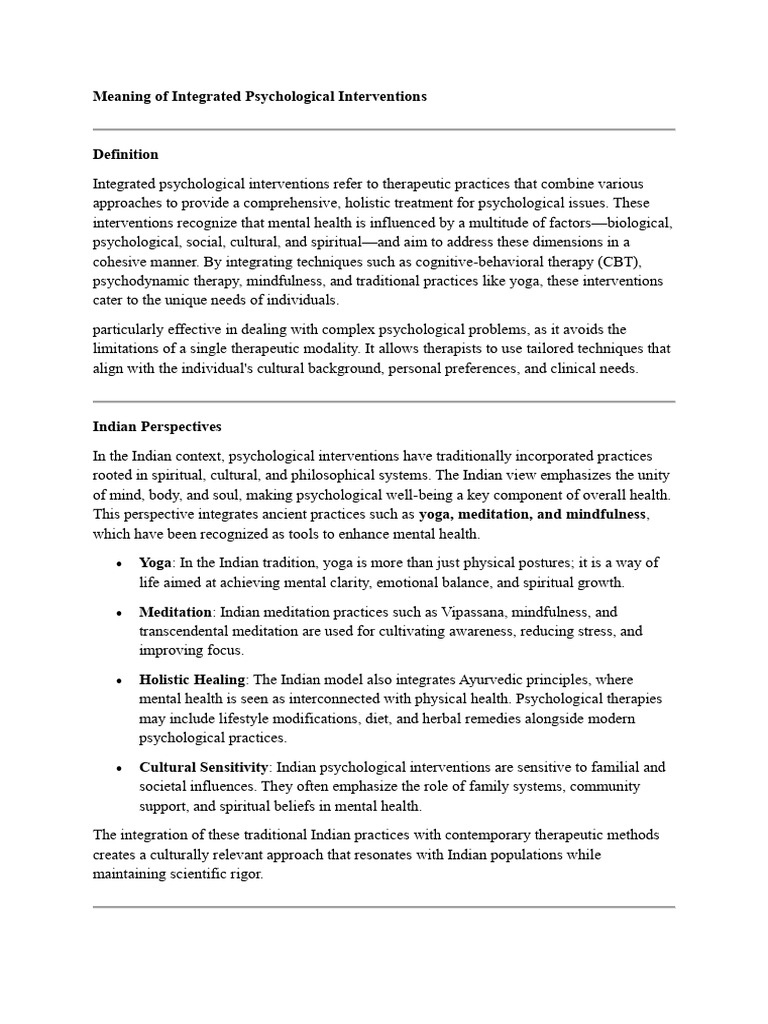 Integrated Psychological Interventions Explained | PDF | Psychotherapy ...