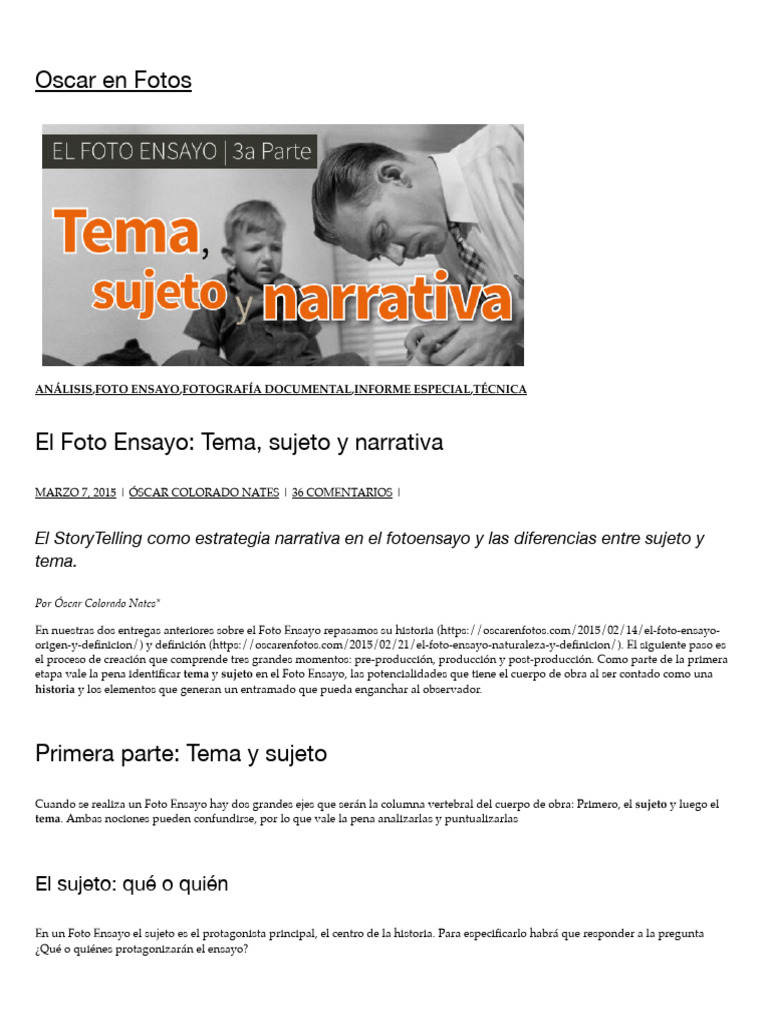 El Foto Ensayo Tema Sujeto y Narrativa Oscar en Fotos | PDF | Ensayos ...
