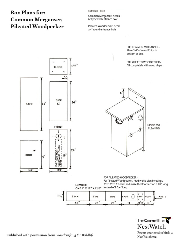 Nesting Box Plans for Mergansers & Woodpeckers | PDF