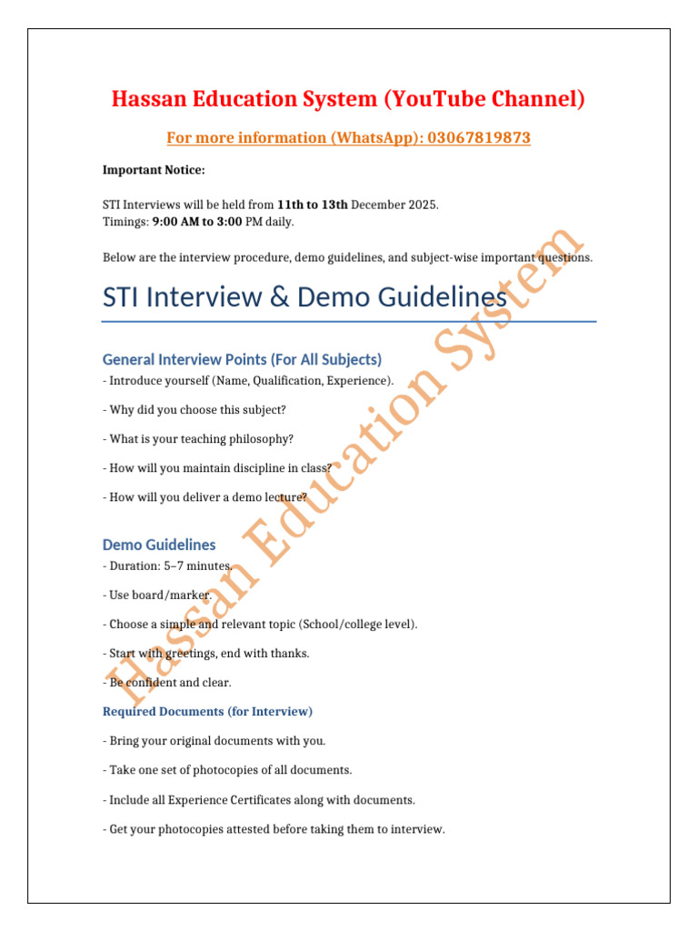 STI Interview Guidelines Final | PDF | Science | Pakistan