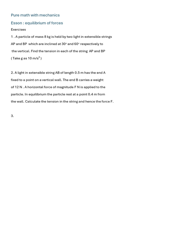 Equilibrium of Forces in Mechanics Exercises | PDF