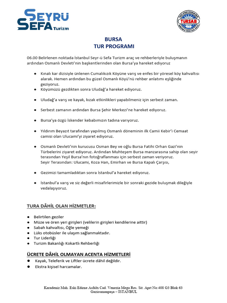 Bursa - Uludağ Tur Programı | PDF