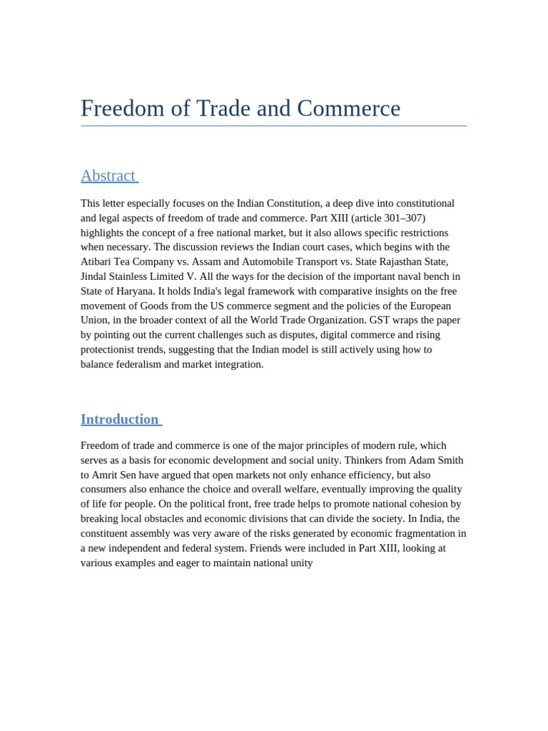 Indian Constitution: Trade Freedom Insights | PDF | Commerce Clause ...