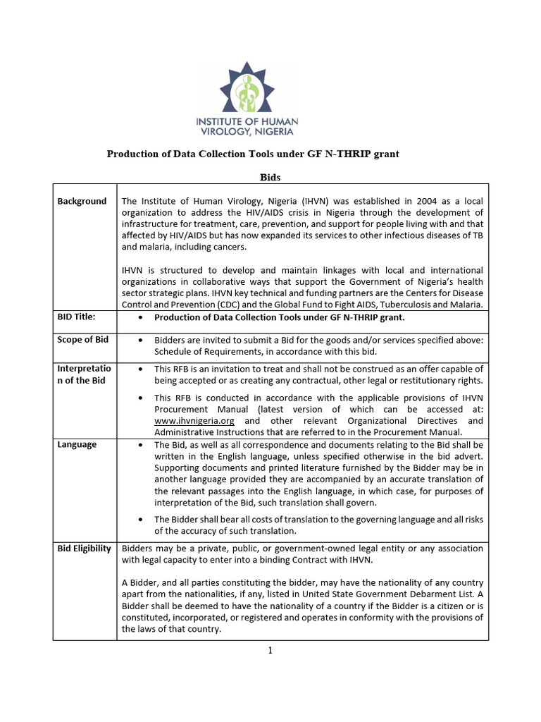 Data Collection Tools Bid under GF N-THRIP | PDF | Specification ...