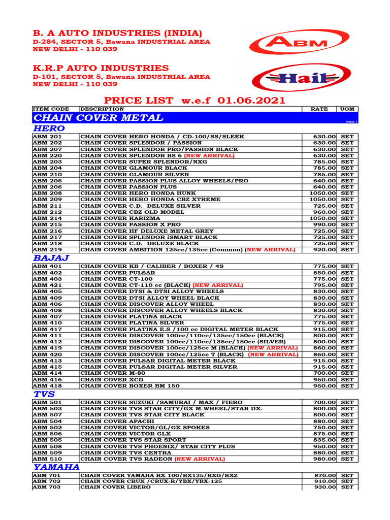 Auto Industries Price List 2021 | PDF | Color | Cascading Style Sheets