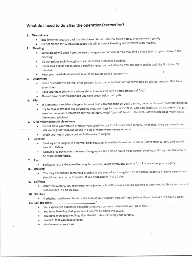 What Do I Need To Do After The Operation or Extraction | PDF