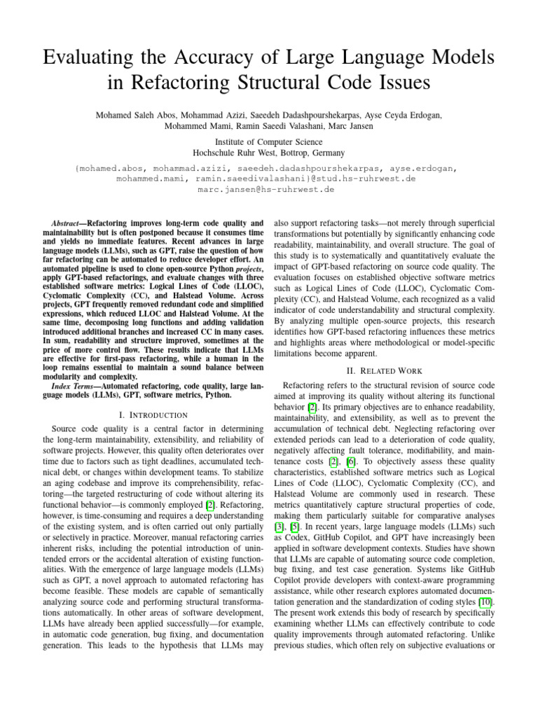 GPT-Based Code Refactoring Analysis | PDF | Software Quality | Source Code
