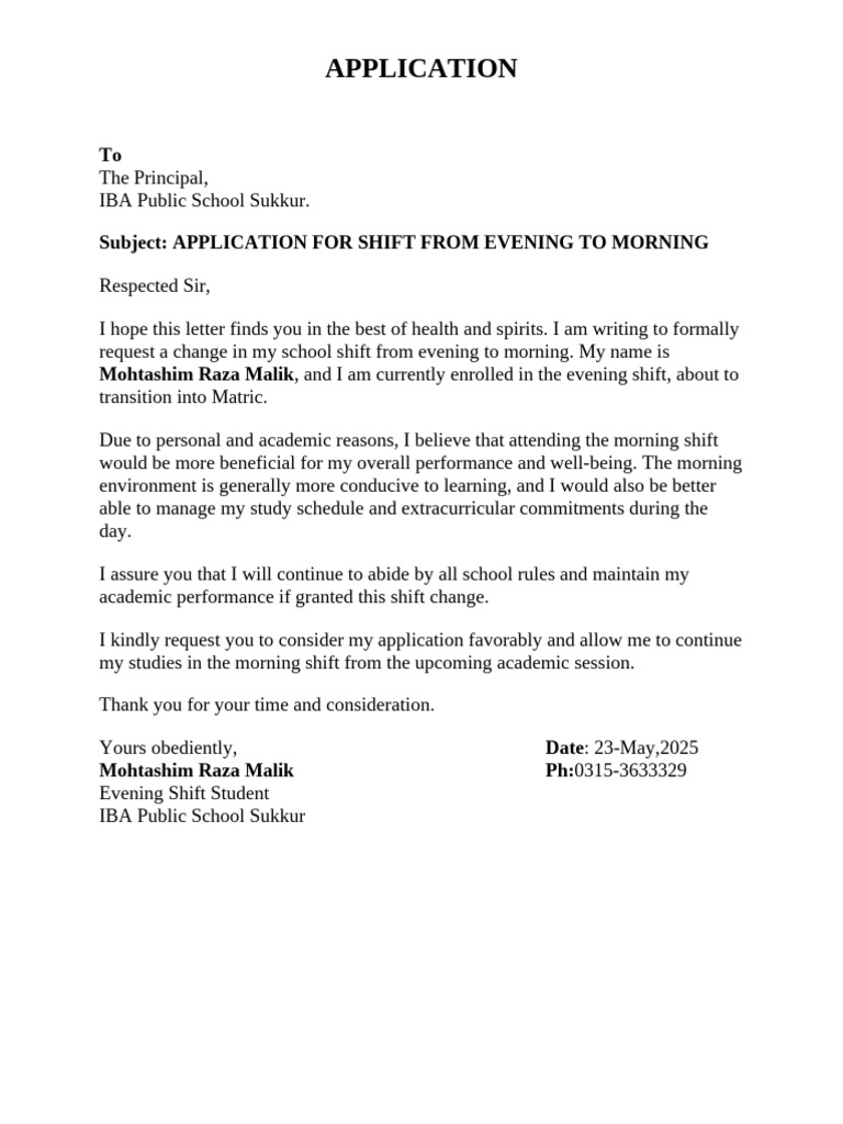 Shift Change Request to Morning Class | PDF