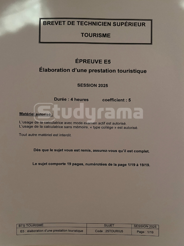 Sujet Elaboration D Une Prestation Touristique BTS Tourisme 1 | PDF