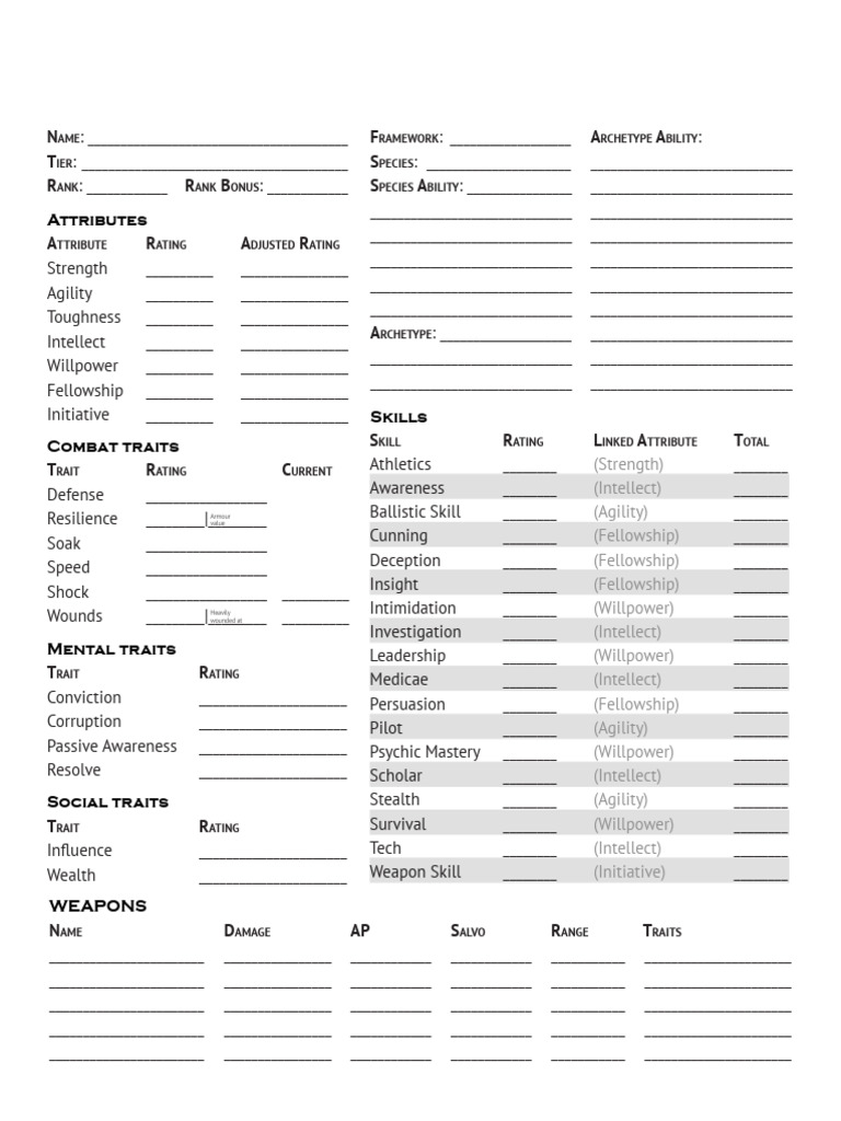 Character Stats and Abilities Sheet | PDF