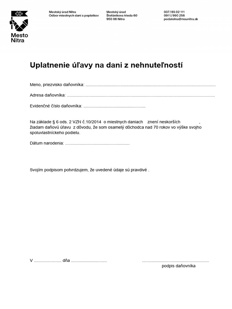 Uplatnenie Ulavy Na Dani Z Nehnutelnosti Osamely Dochodca Nad 70 Rokov ...
