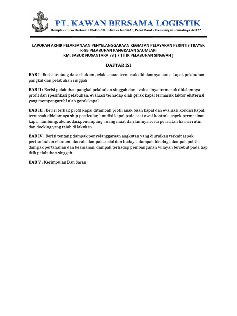 Laporan Akhir Pelaksanaan Penyelenggaraan Kegiatan Perintis T-r 89 ...