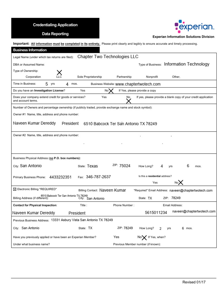 Experian Credentialing Application Form | PDF | Damages | Breach Of ...