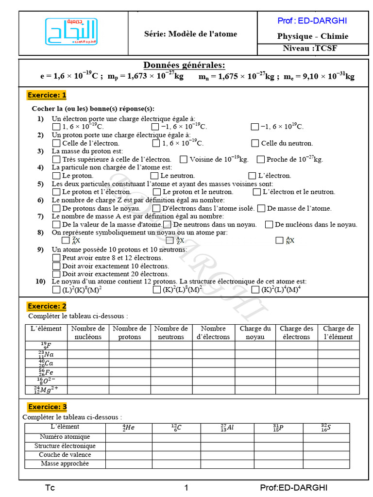 Exercice sur la structure de l'atome | PDF | Atomes | Noyau atomique