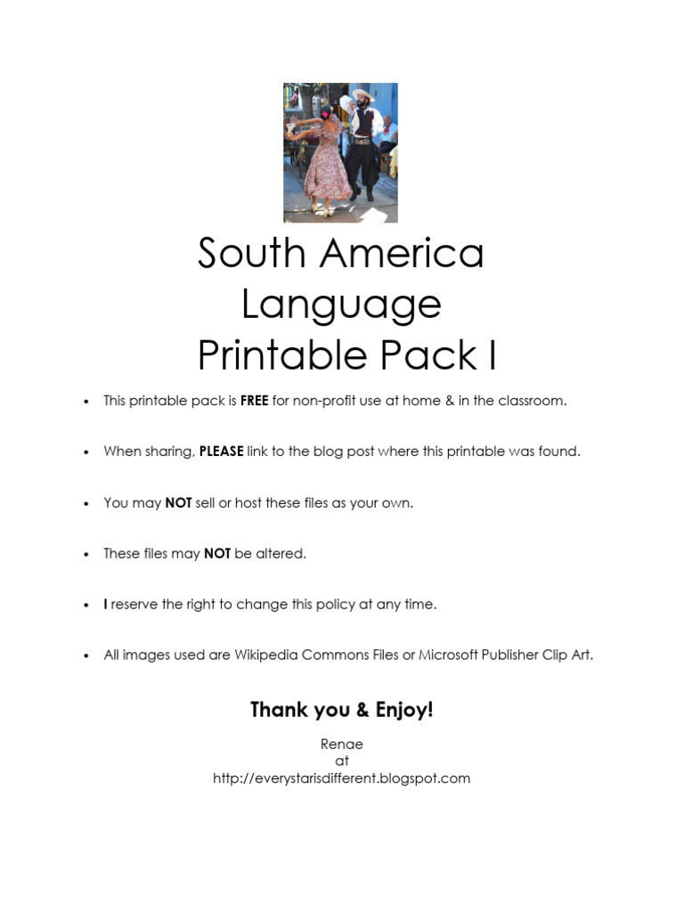 South America Language Printable Pack 1 | PDF