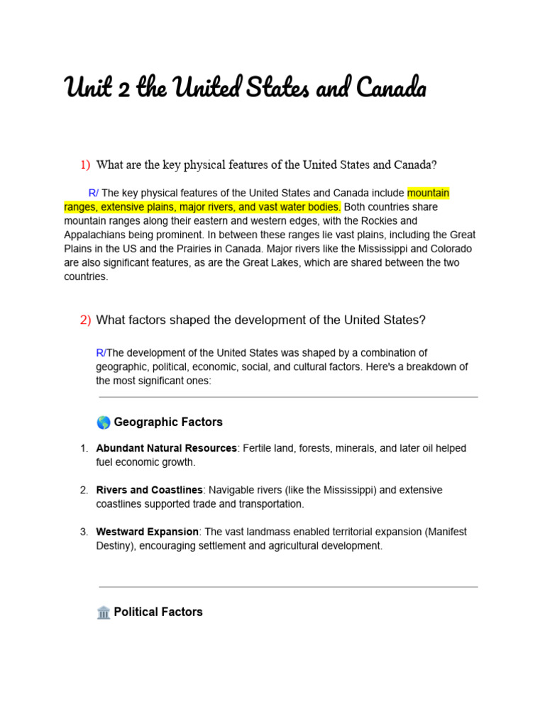 Unit 2 The United States and Canada | PDF | The United States | Canada