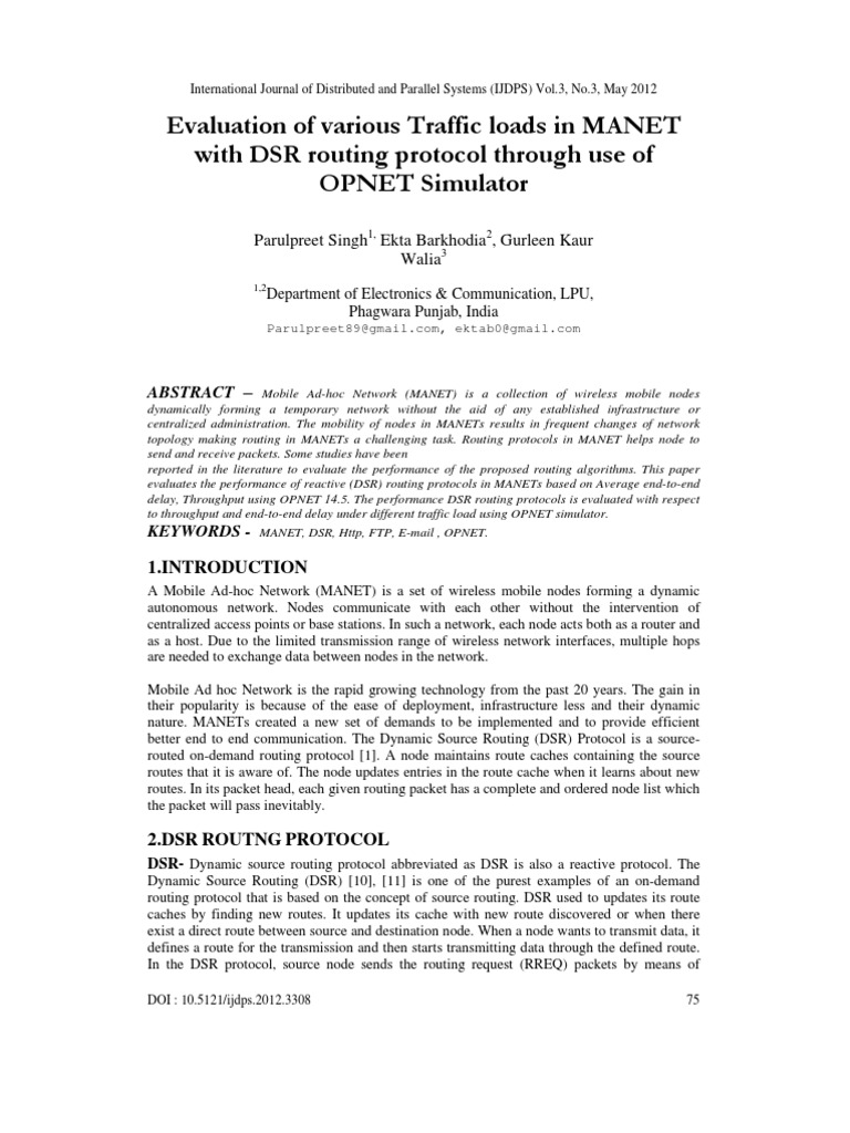 Evaluation Of Various Traffic Loads In Manet With Dsr Routing Protocol