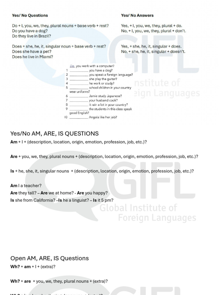To Be and Do Questions | PDF