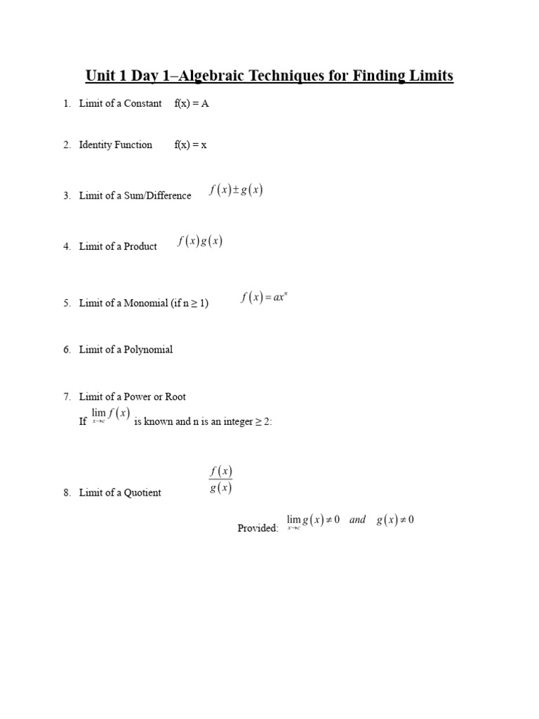 Algebraic Techniques for Limits | PDF