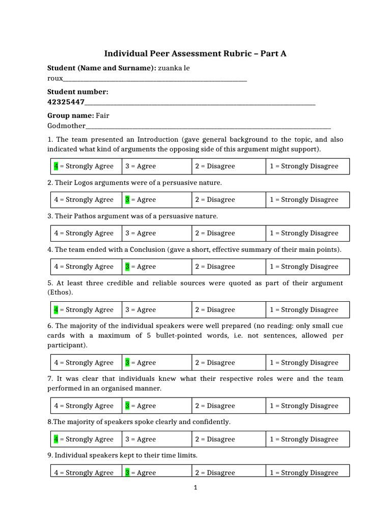 Individual Peer Assessment Rubric - SM - 2023 2 | PDF