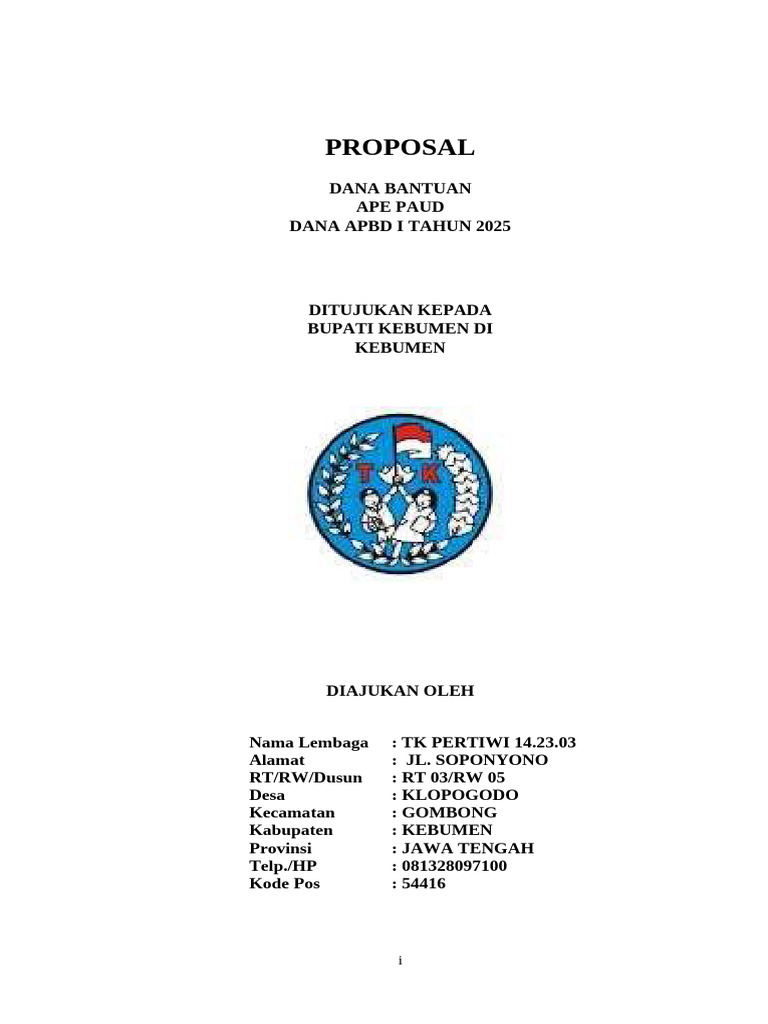 Contoh Proposal Bantuan Ape Tk | PDF