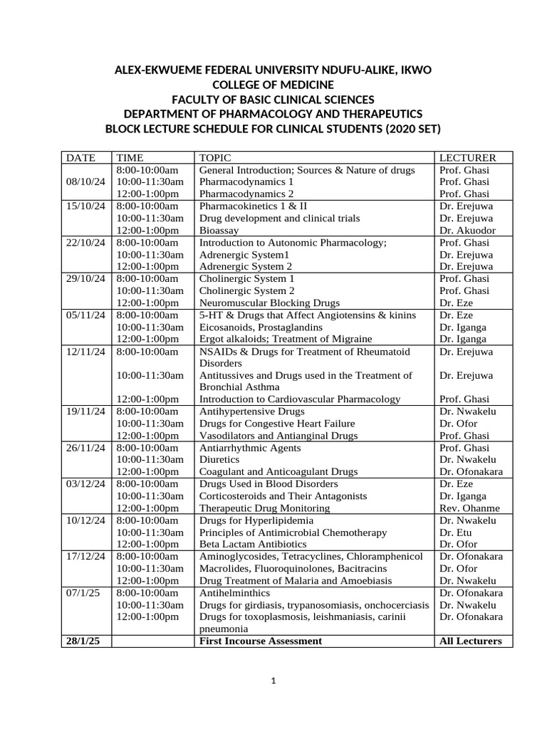2020 SET TIMETABLE | PDF | Pharmacology | Medical Specialties