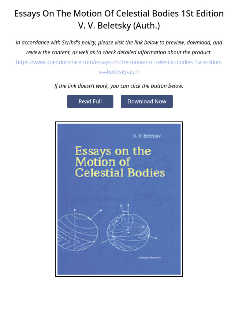 Essays on the Motion of Celestial Bodies 1st Edition V. V. Beletsky ...