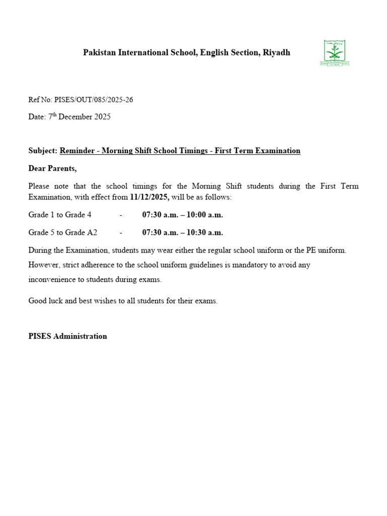 Morning Shift Exam Timings Reminder | PDF
