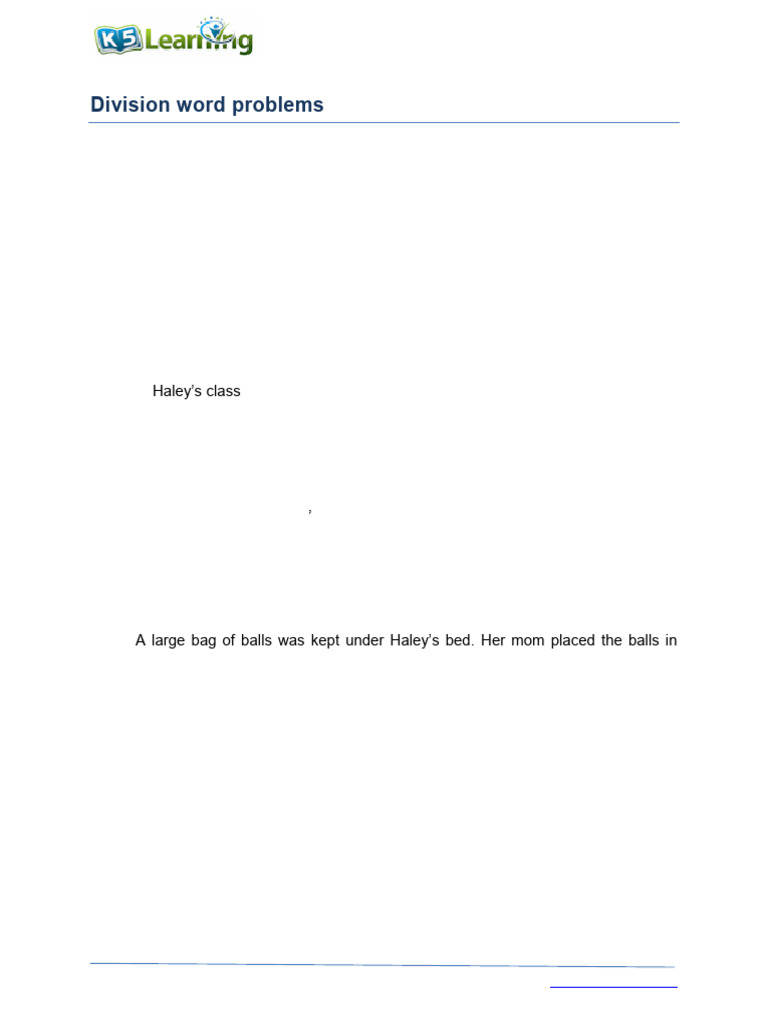 Grade 3 Division Word Problems Worksheet | PDF